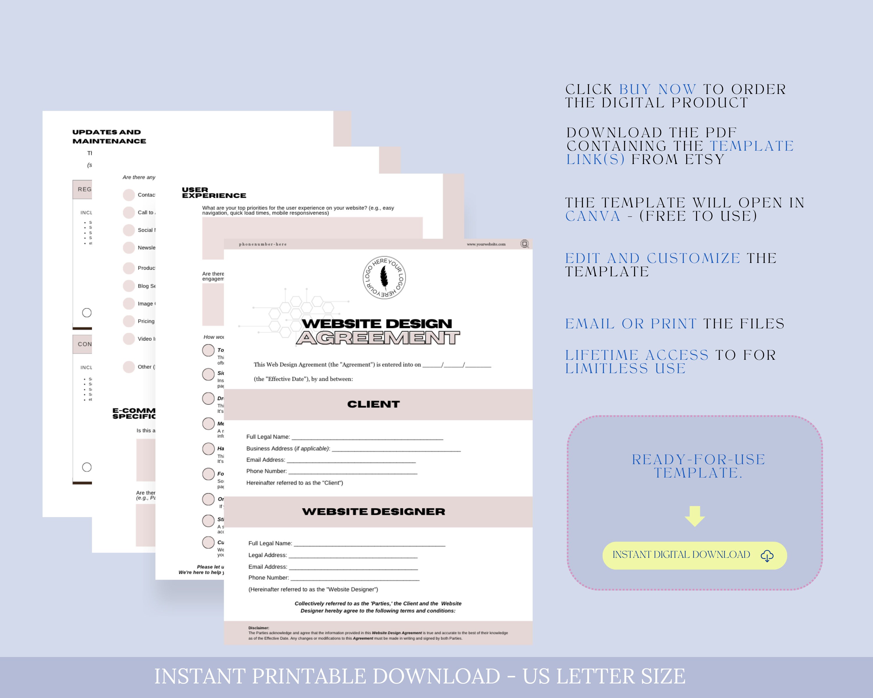 Editable Web Design Contract Template, Freelance Website Designer ...