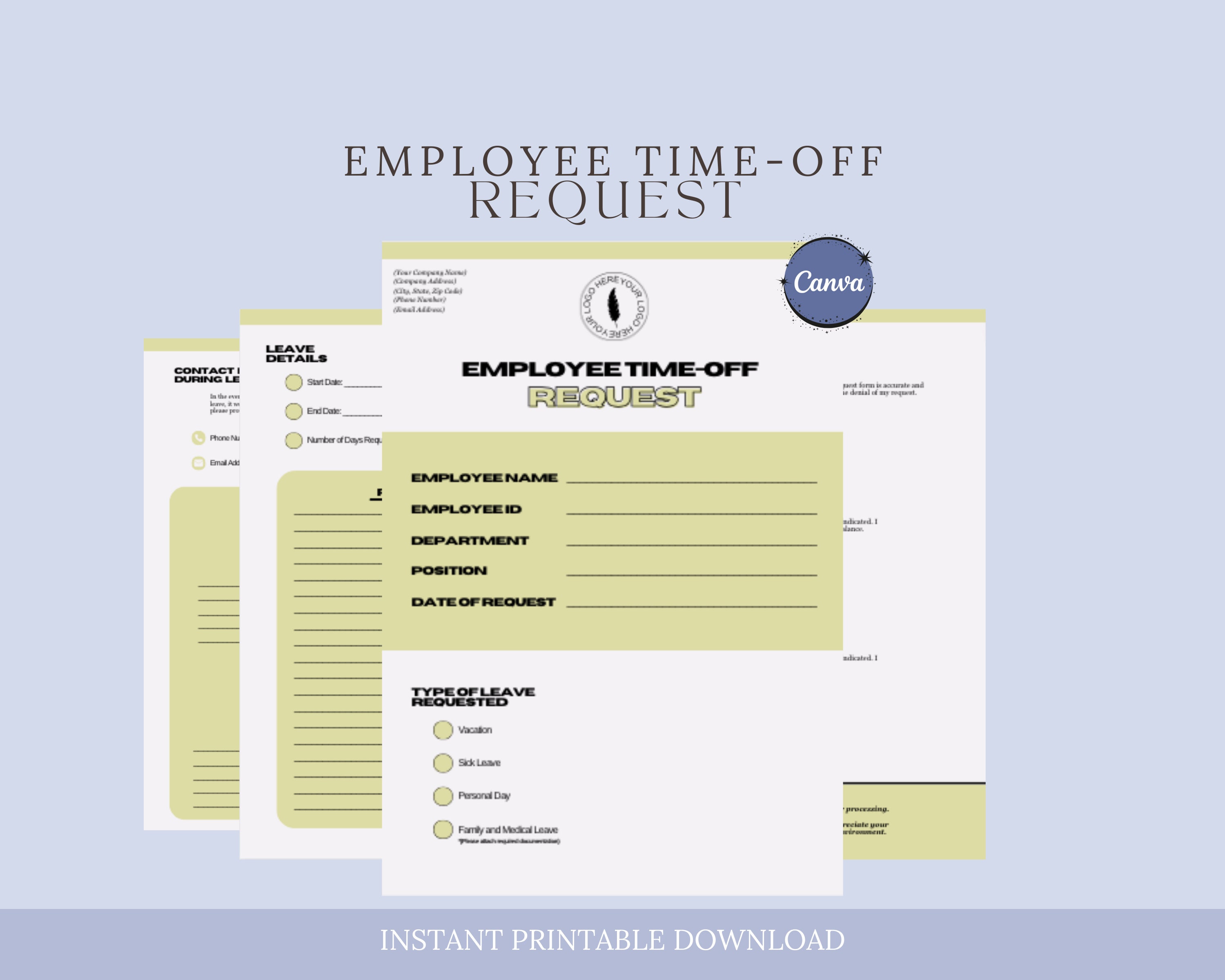 Employee Time-off Request Template, Editable Vacation Request Form ...