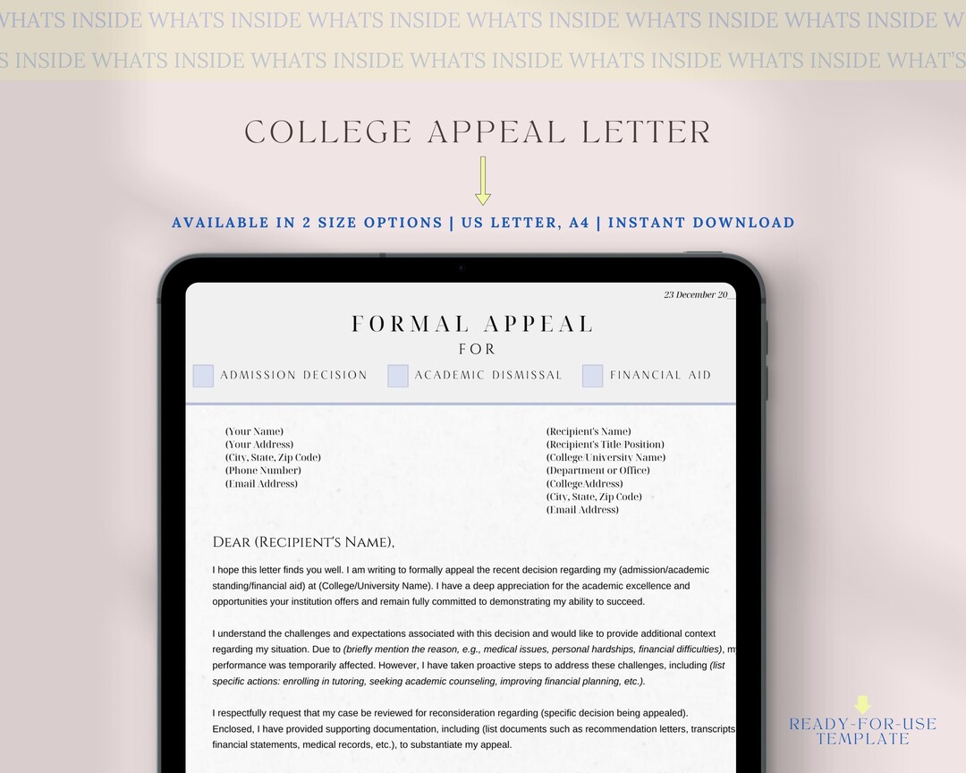 College Appeal Letter Template, Academic Dismissal Appeal, Financial ...