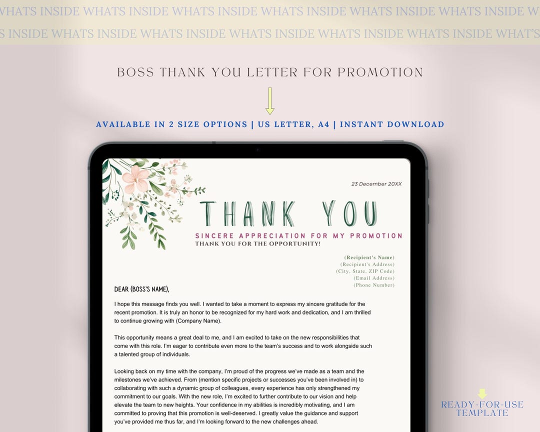 Boss Thank You Letter for Promotion Template,thank You for Promotion ...