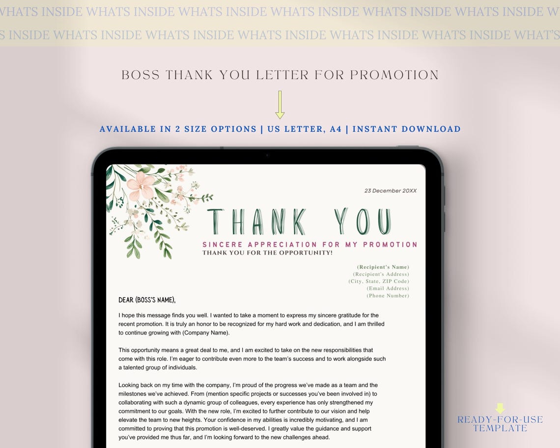 Boss Thank You Letter for Promotion Template,thank You for Promotion ...