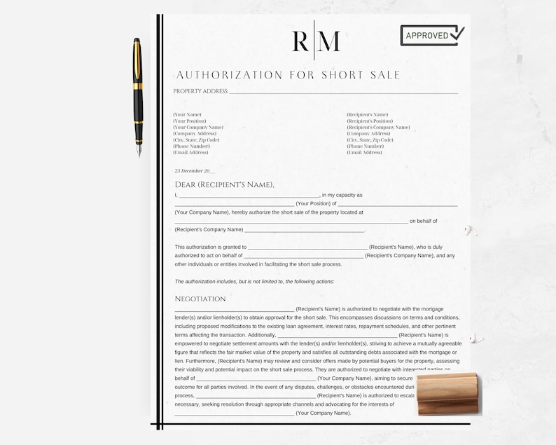 Authorization for Short Sale Letter, Short Sale Authorization, Property ...