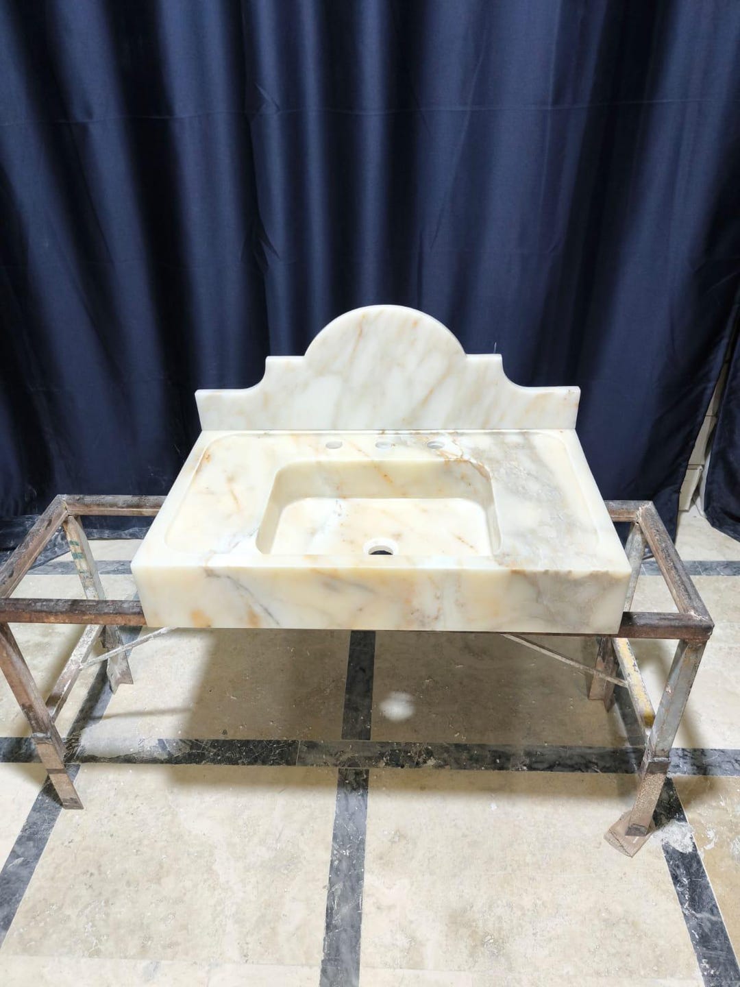 Calacatta Sugar Marble Sink Wall Mount Marble Sink With Backsplah ...