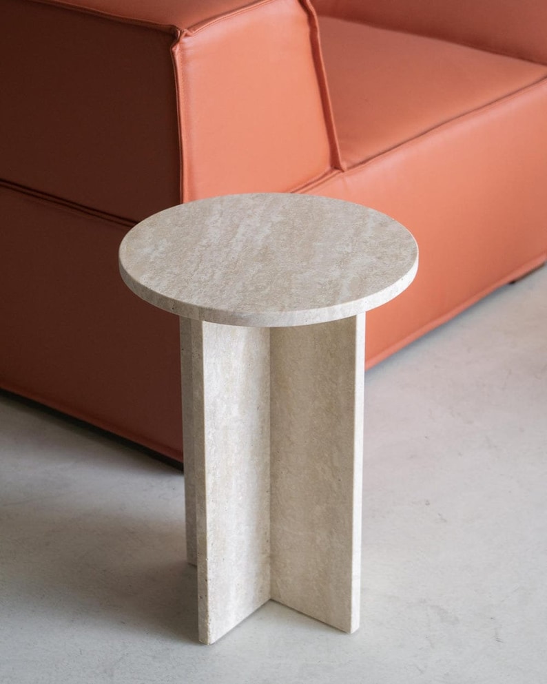 Franca Cream Travertine Marble Side Table, Custom Design Marble Plinth ...