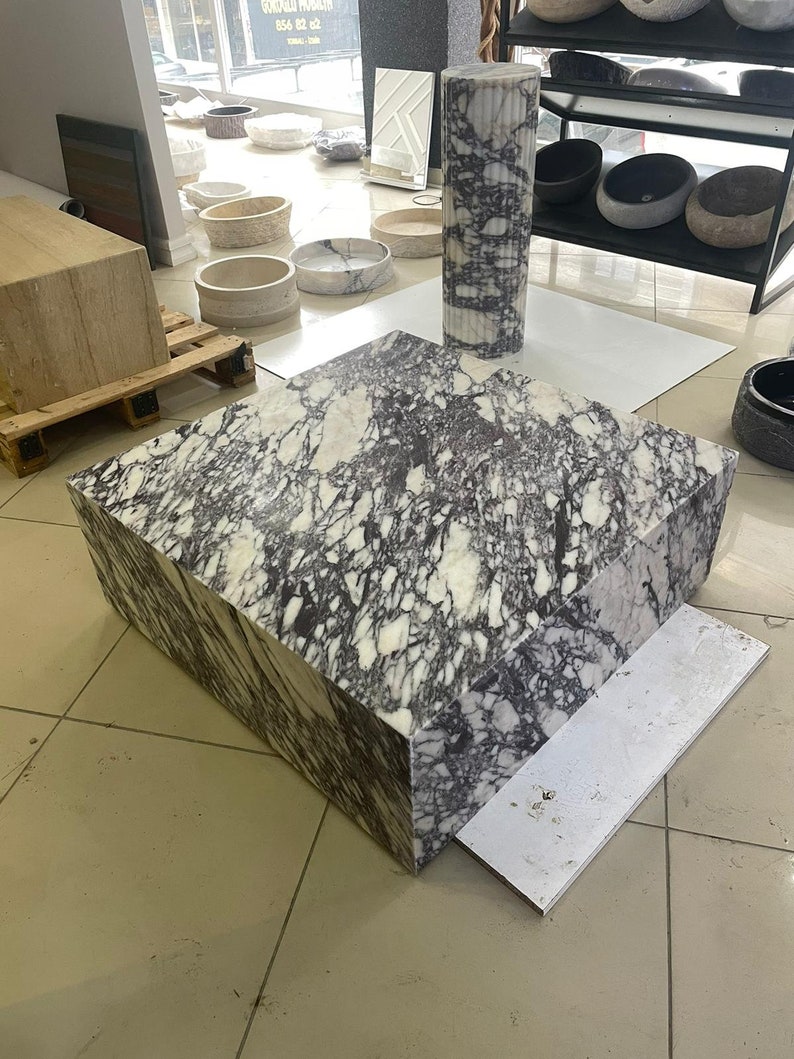 Calacatta Viola Marble Plinth Coffee Table: Custom Cube End Table - Etsy