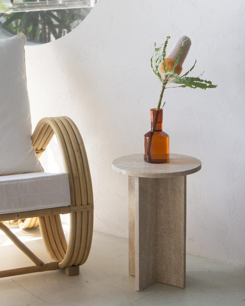 Franca Cream Travertine Marble Side Table, Custom Design Marble Plinth ...