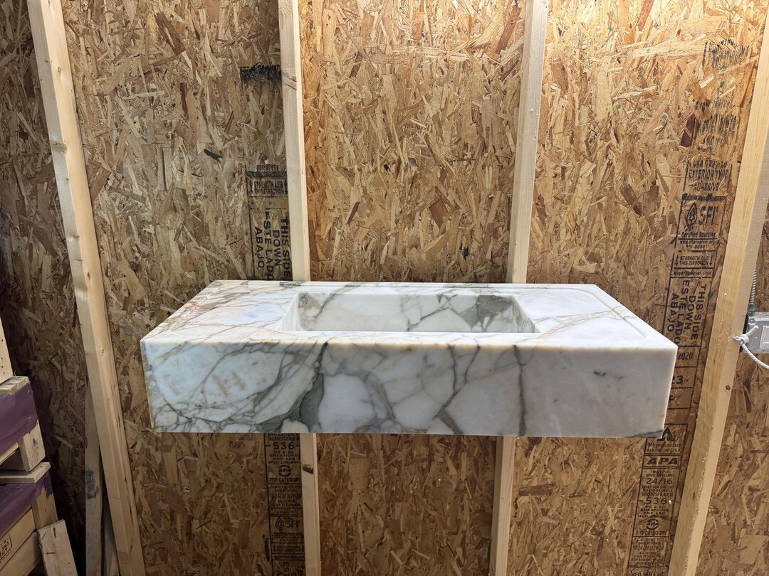 Handcrafted Calacatta Viola Marble Wall Mounted Sink: Natural Stone ...