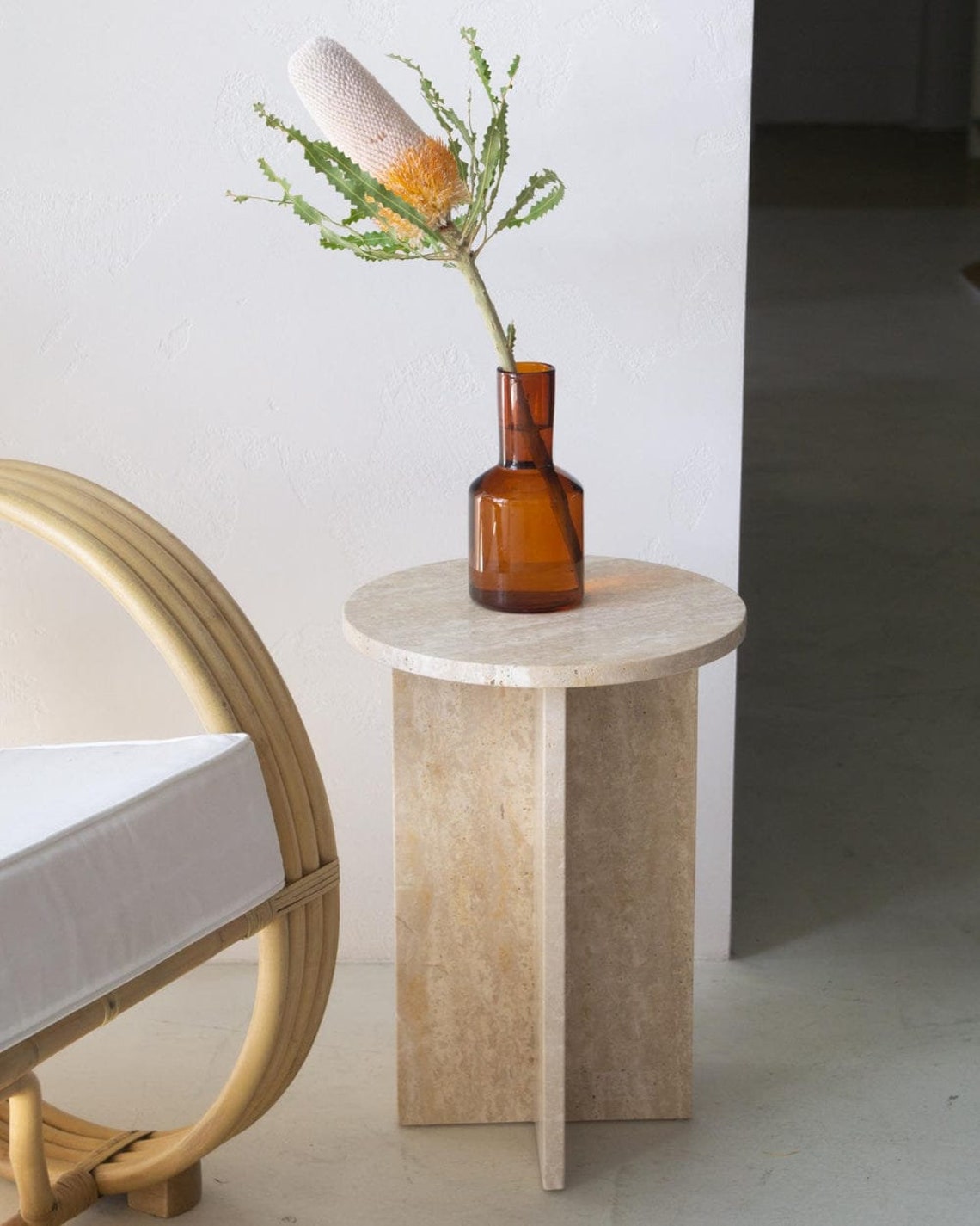 Franca Cream Travertine Marble Side Table, Custom Design Marble Plinth ...