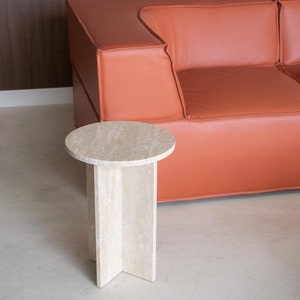 Franca Cream Travertine Marble Side Table, Custom Design Marble Plinth ...
