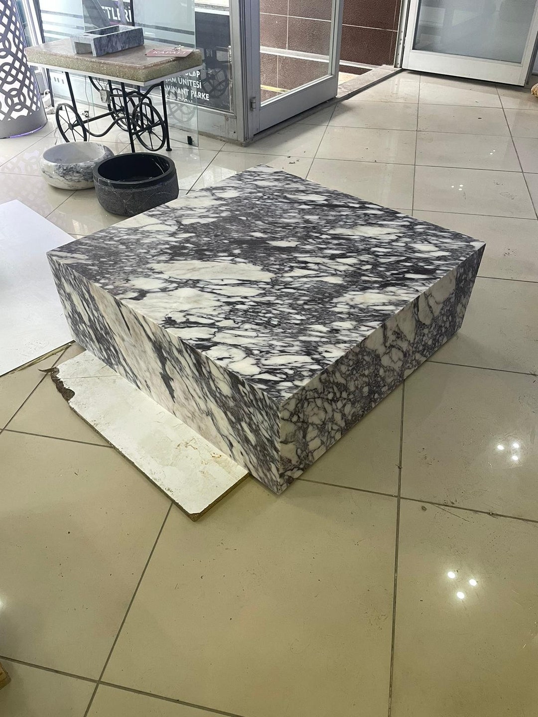 Calacatta Viola Marble Plinth Coffee Table: Custom Cube End Table - Etsy