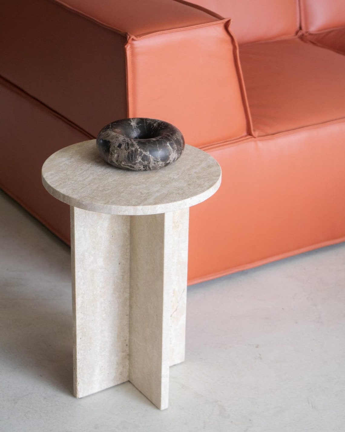 Franca Cream Travertine Marble Side Table, Custom Design Marble Plinth ...