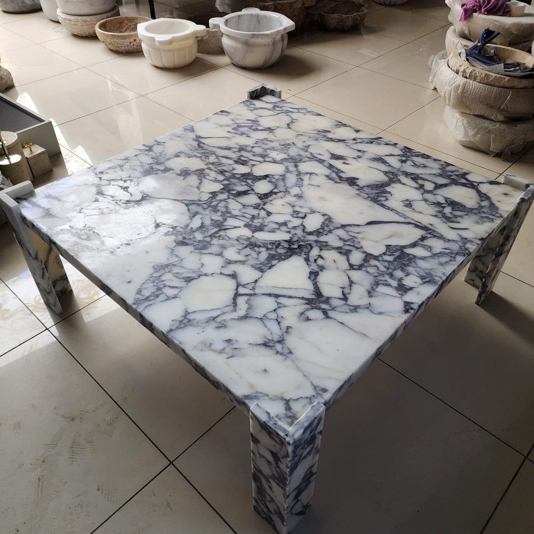 Handmade Calacatta Marble Side Table: Square Coffee Table - Etsy