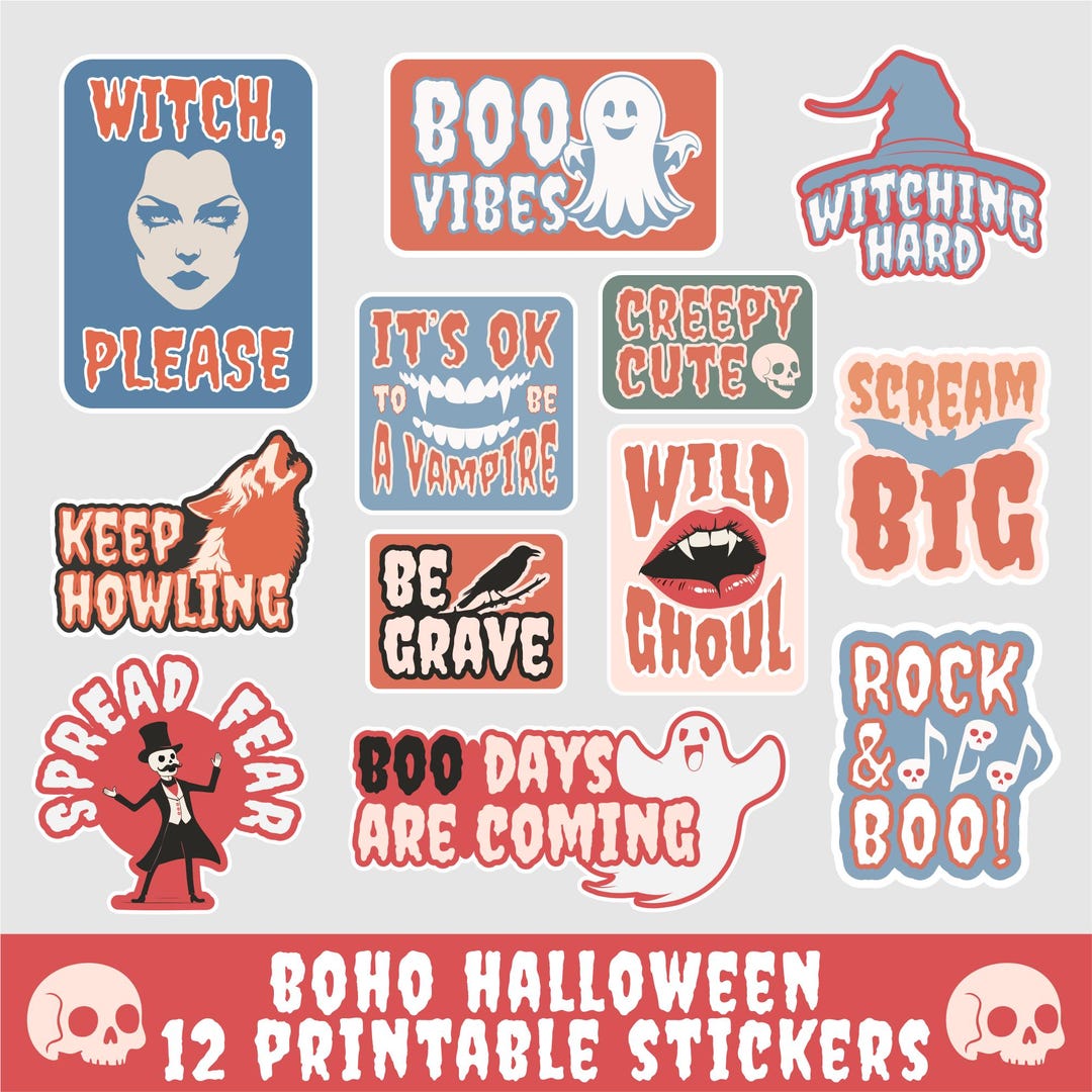 Halloween Printable Stickers, Printable Stickers, Witch Stickers, Ghost ...