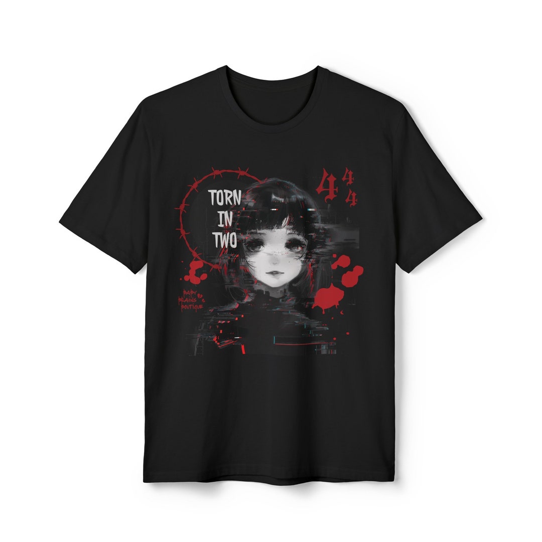 Black And Red Anime Girl Graphic T Shirt Sad Emo Gothic Top Eco Clothing Alternative Ethical