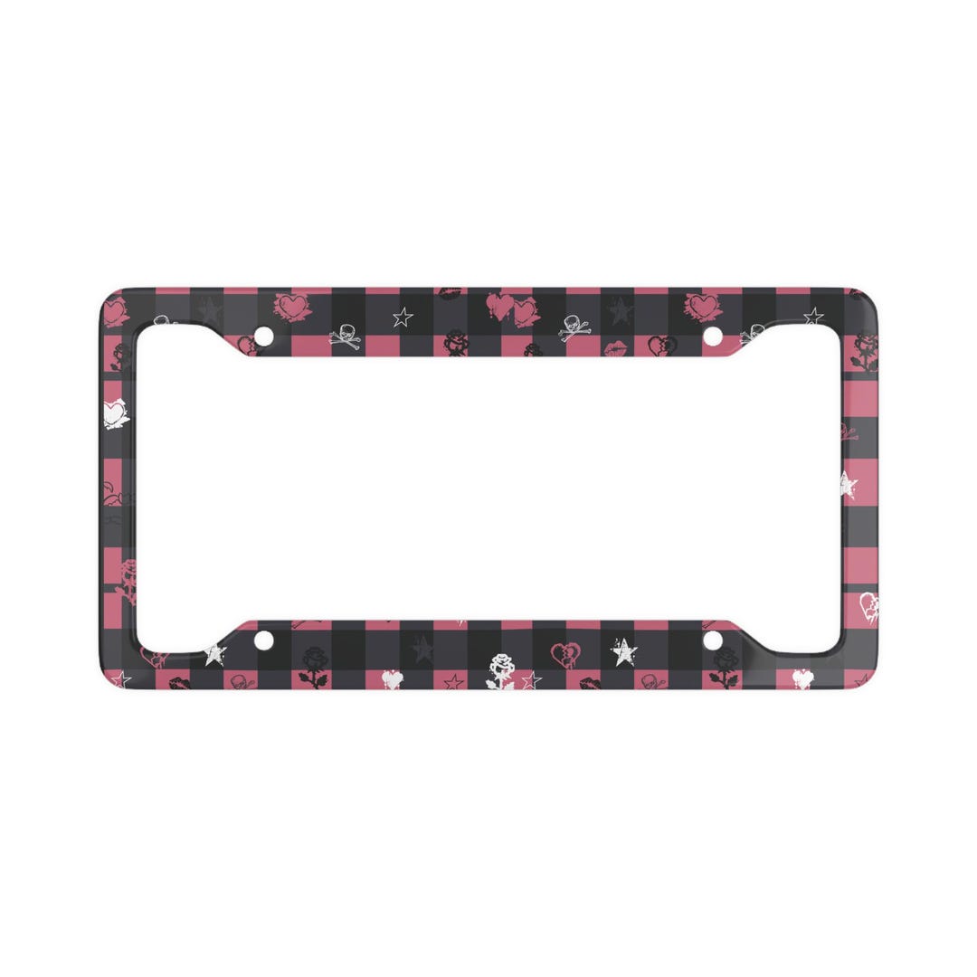 Gothic License Plate Frame, Girly Pink and Black Plaid Alternative Car ...