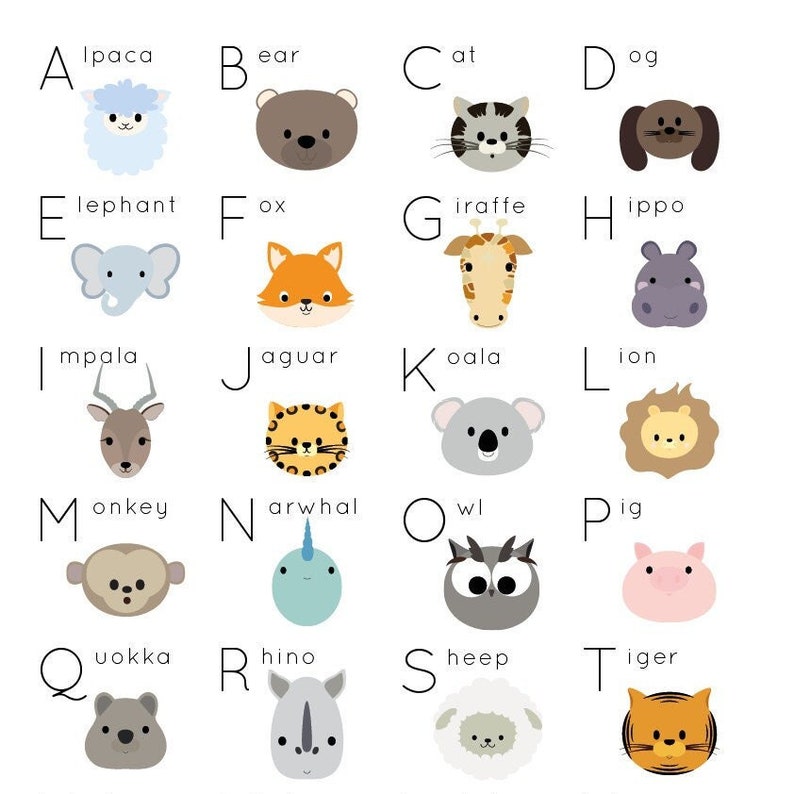 Little Animal Alphabet Poster Digital Download Nursery Wall Hanging ...