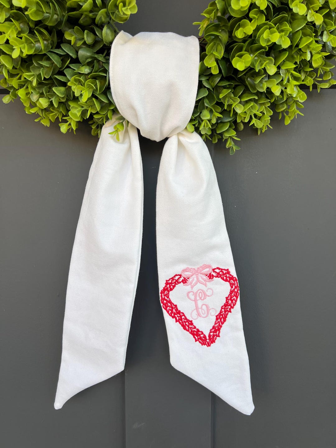 Valentine Bow Heart Crest Wreath Sash Valentine's Decor Monogram ...