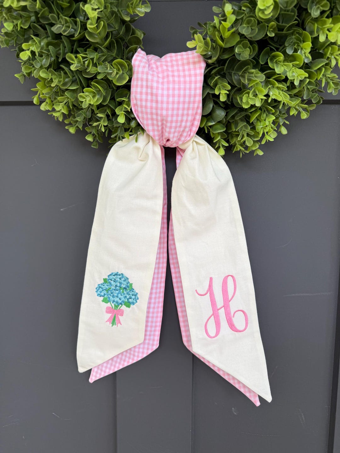 Hydrangea Wreath Sash Set, Monogram Door Sash, Custom Spring Wreath Bow ...