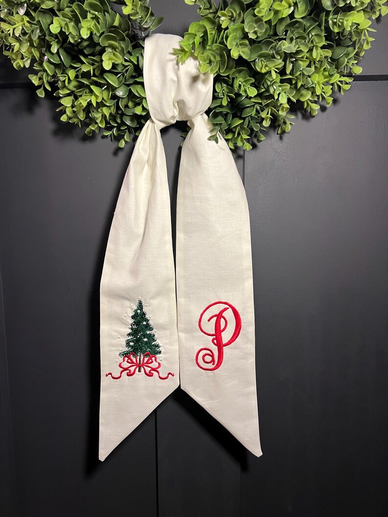 Christmas Wreath Sash Monogrammed Initial Front Door Bow Sash ...