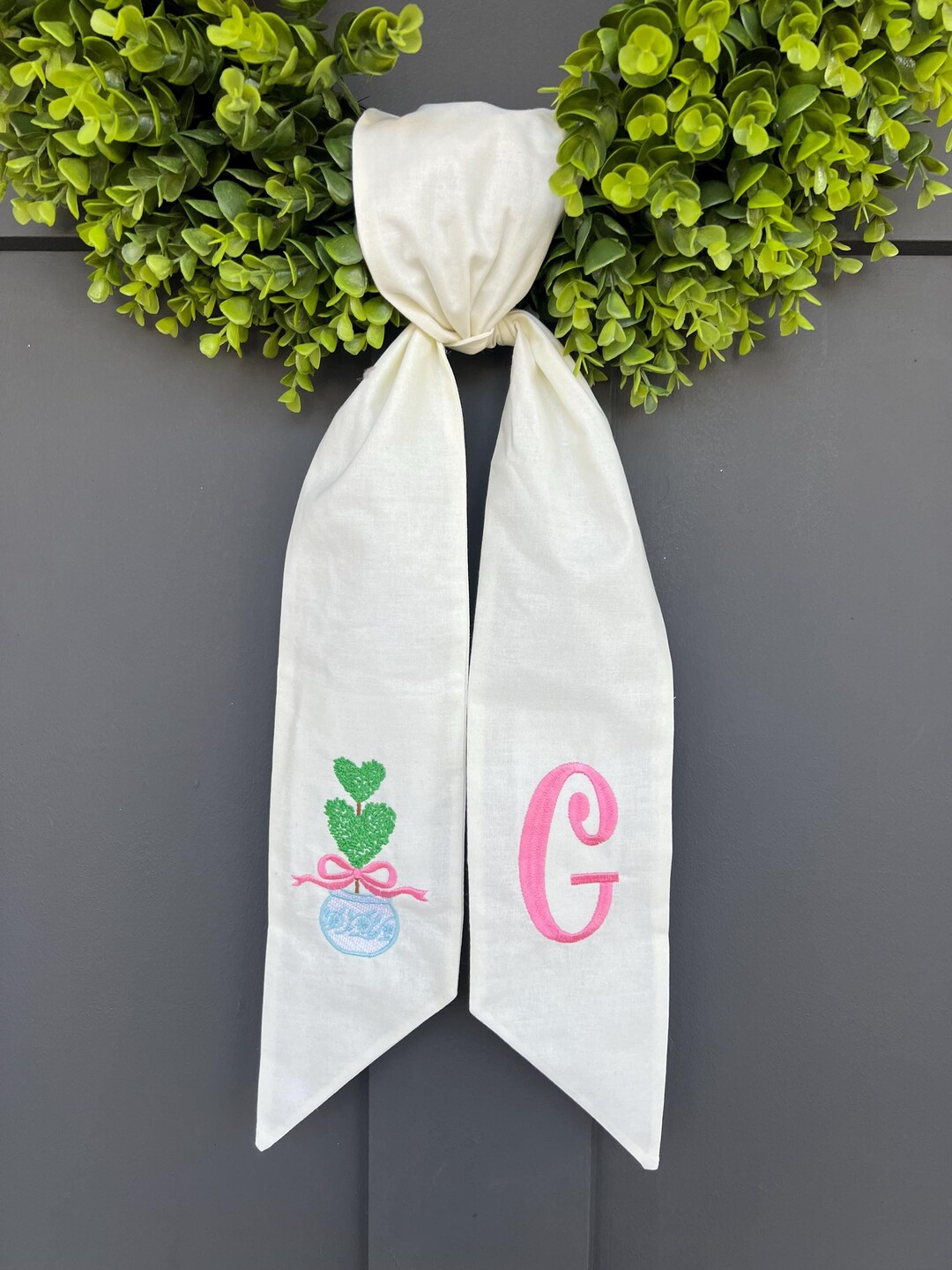 Valentine Pink Chinoiserie Wreath Sash Valentine's Topiary Decor ...