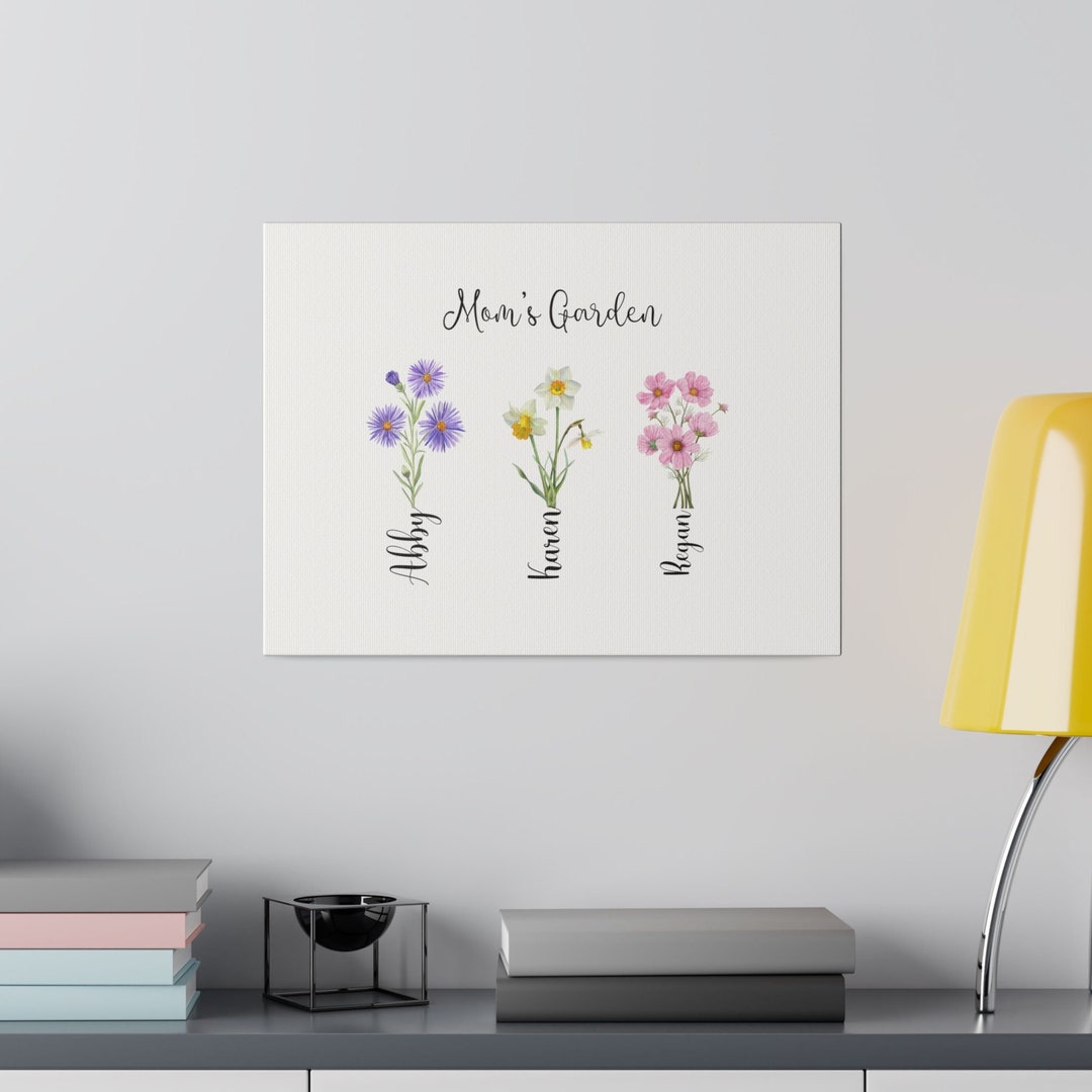 Personalized Birth Flower Garden Canvas Flower Stem Name Print Custom ...