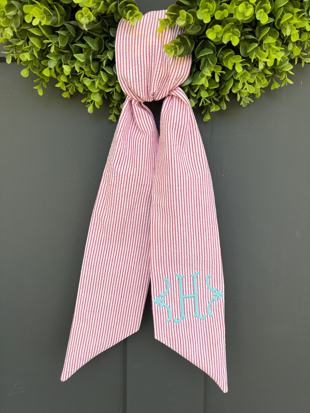 Monogrammed Initial Wreath Sash Front Door Bow Housewarming Gift ...