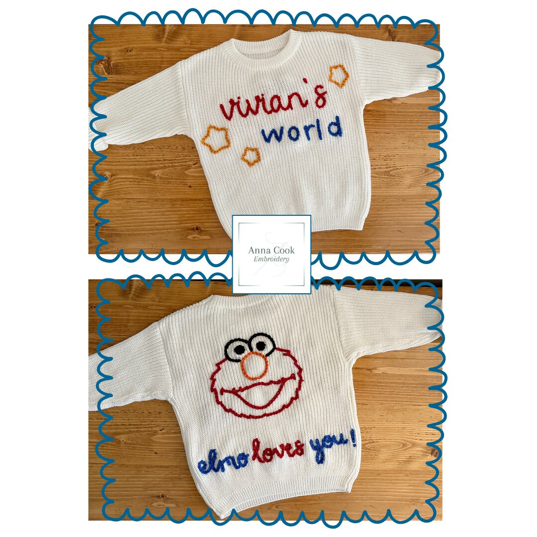 Elmo's World Custom Hand-embroidered Chunky Knit Baby Toddler Sweater ...