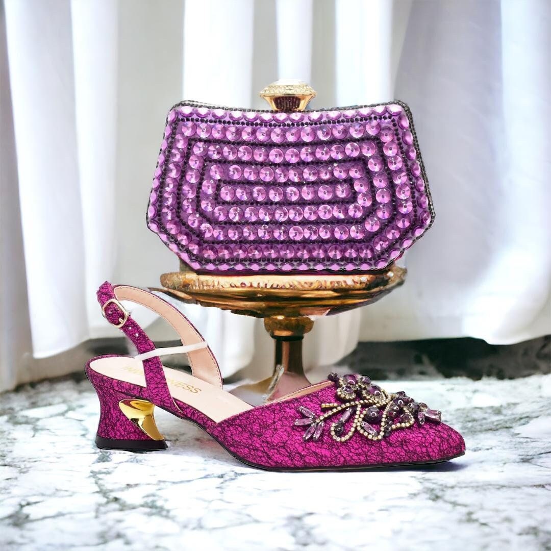 Purple Flats and Purse Matching Set for Formal Event Wedding Heels ...