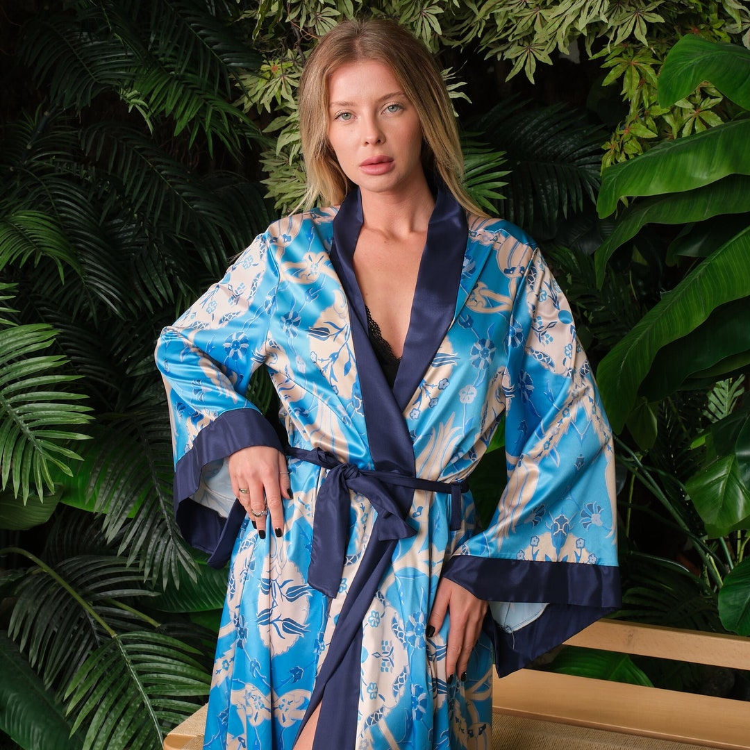 Oversized Long Satin Kimono Robe for Women, Handcrafted, Plus Size ...