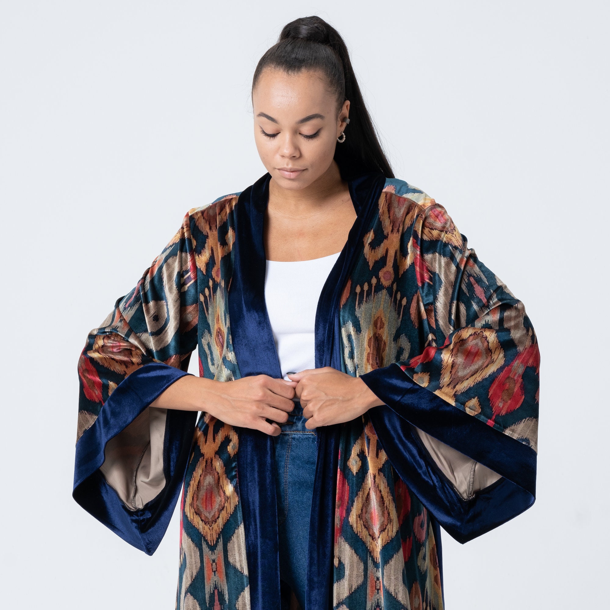 Oversized Long Velvet Kimono Robe for Women, Handcrafted, Plus Size ...