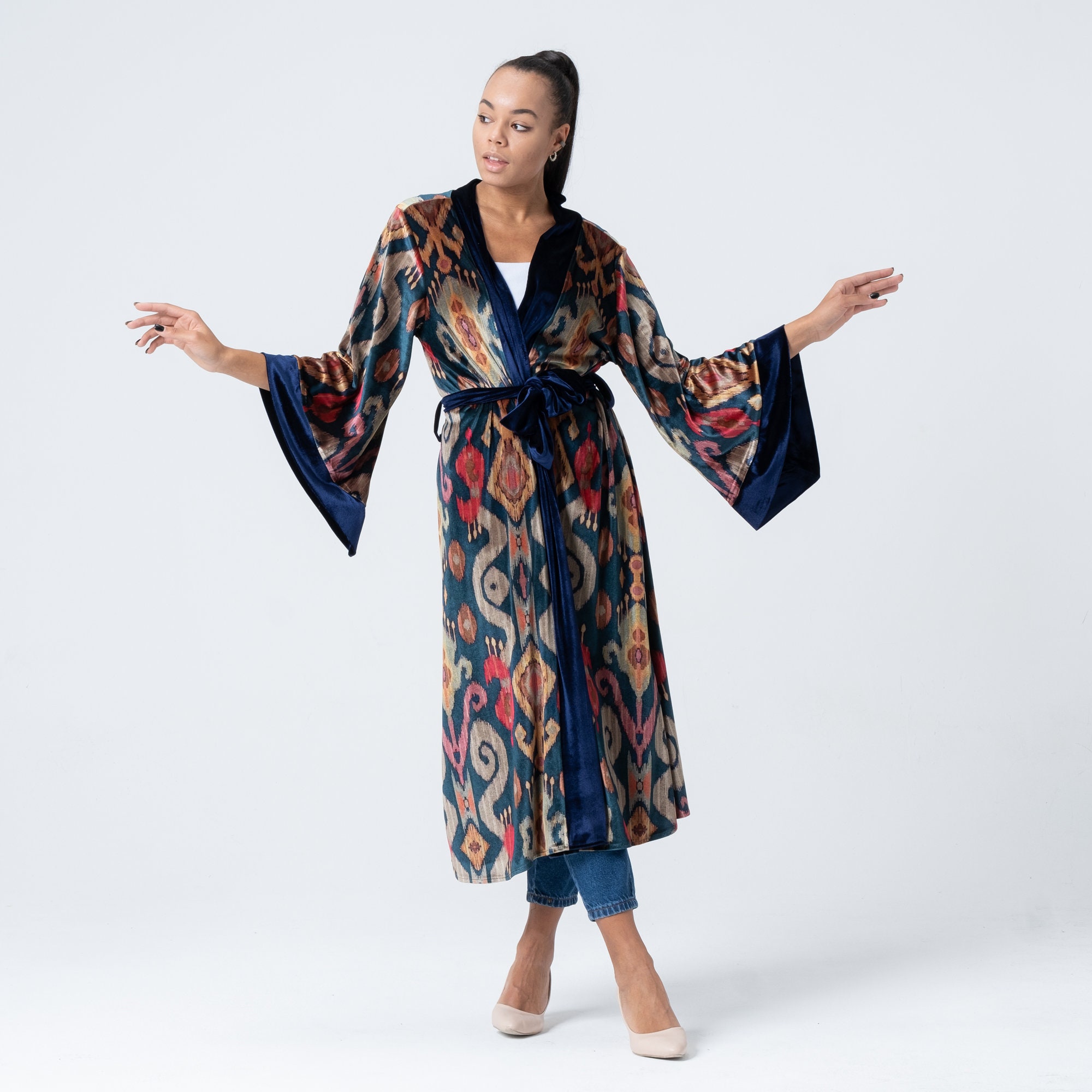 Oversized Long Velvet Kimono Robe for Women, Handcrafted, Plus Size ...