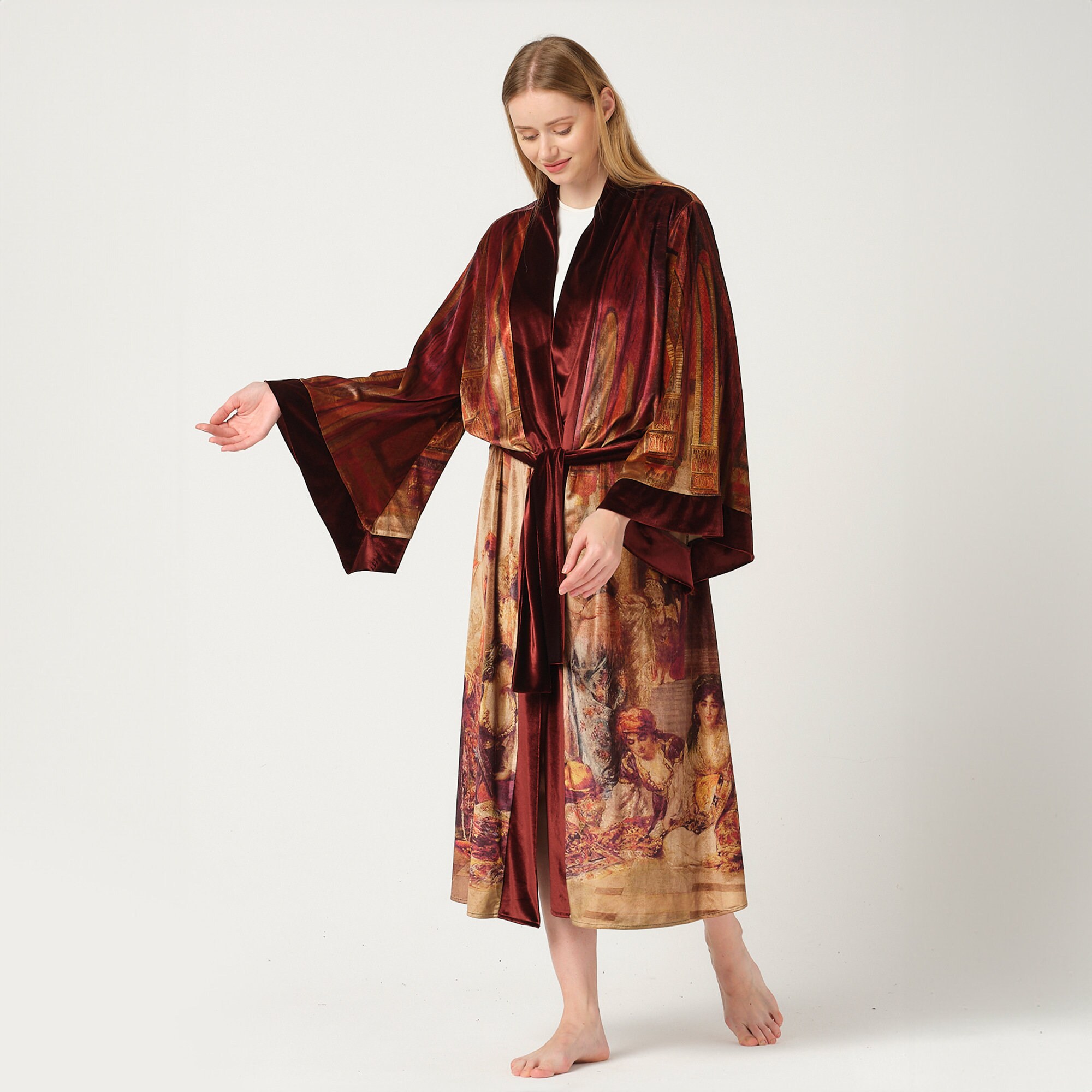 Oversized Long Velvet Kimono Robe for Women, Handcrafted, Plus Size ...
