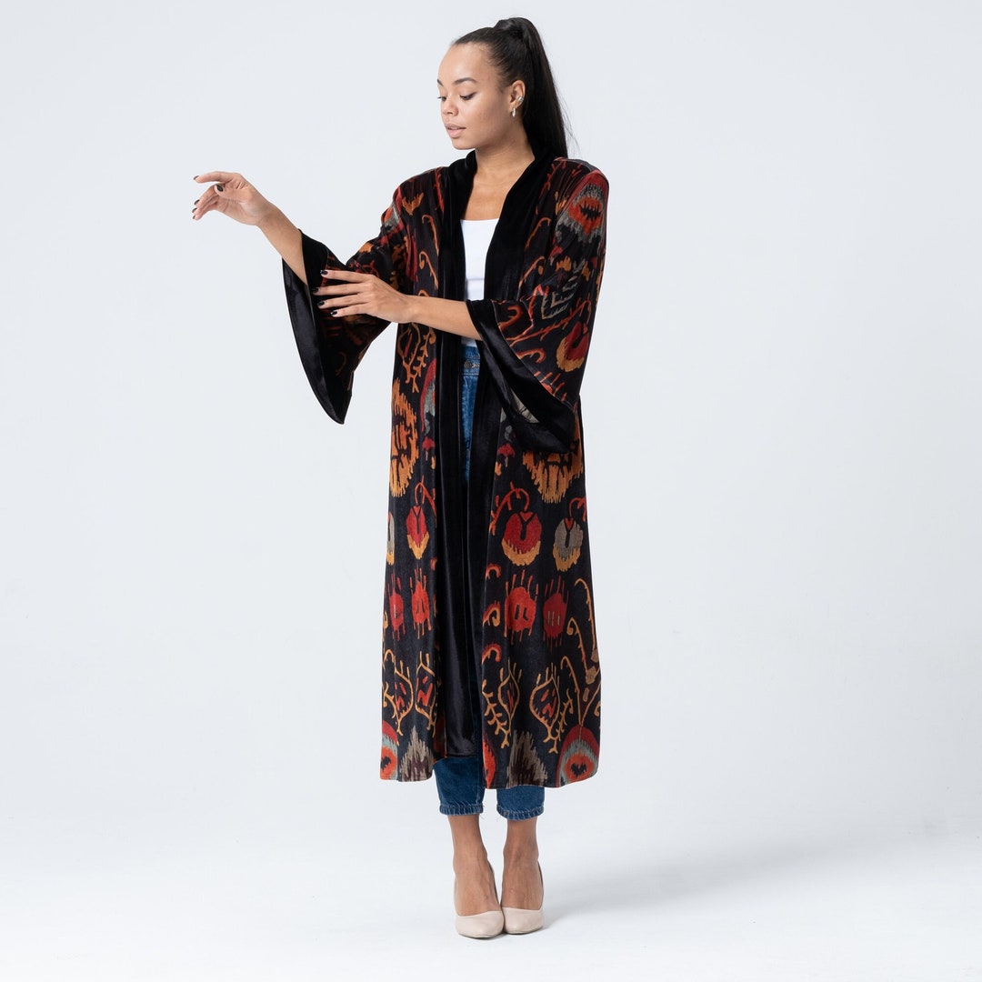 Oversized Long Velvet Kimono Robe For Women Handcrafted Plus Size