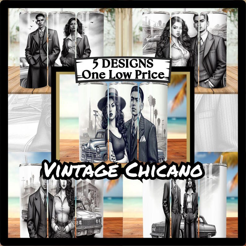 5 Vintage Chicano Designs, 20 Oz Skinny Straight Tumbler Wrap ...