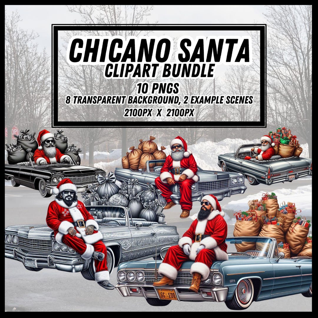 Chicano Santa Clipart Bundle, 10 PNG Instant Downloads on 2 Zip Files ...