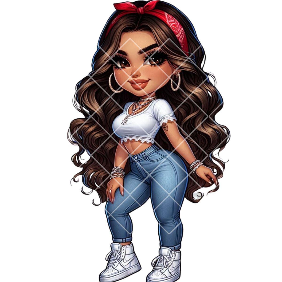 Chicana Chibi Clipart Bundle, 28 PNG Instant Downloads on 3 Zip Files ...