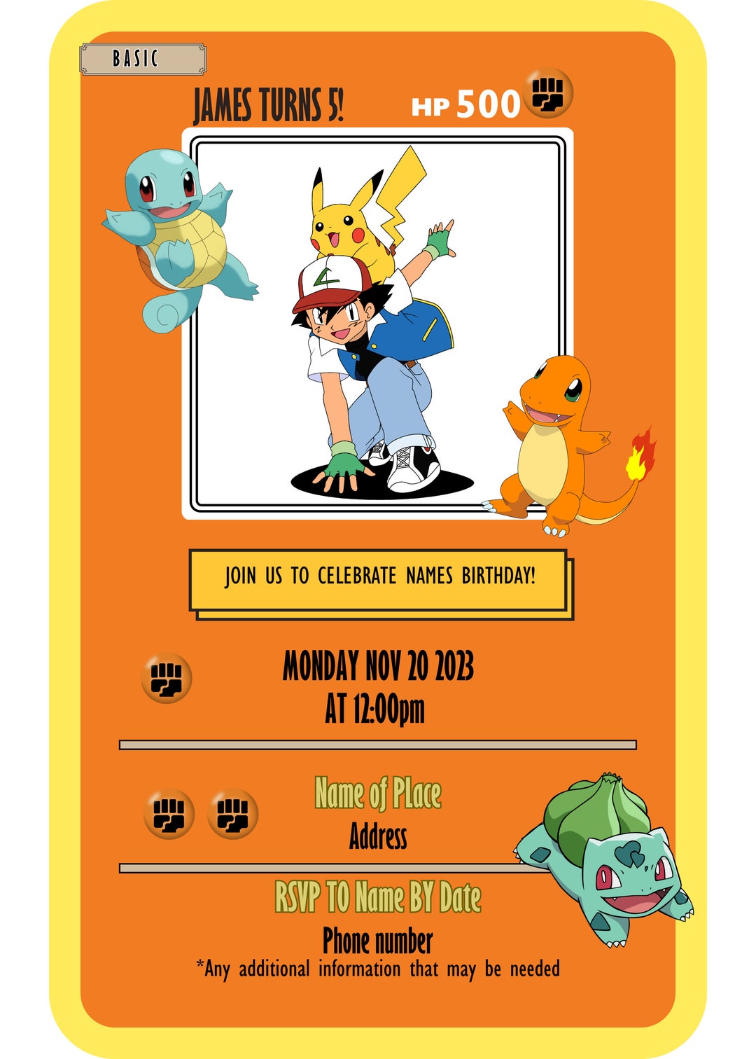 Pokemon Card Birthday Invitation Editable - Etsy