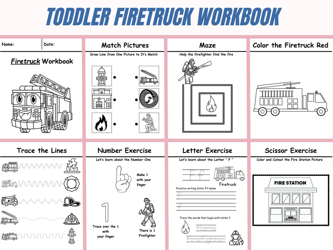 Toddler Firetruck Workbook | 8 Pages | Instant Download | Ages 1 - 3 ...