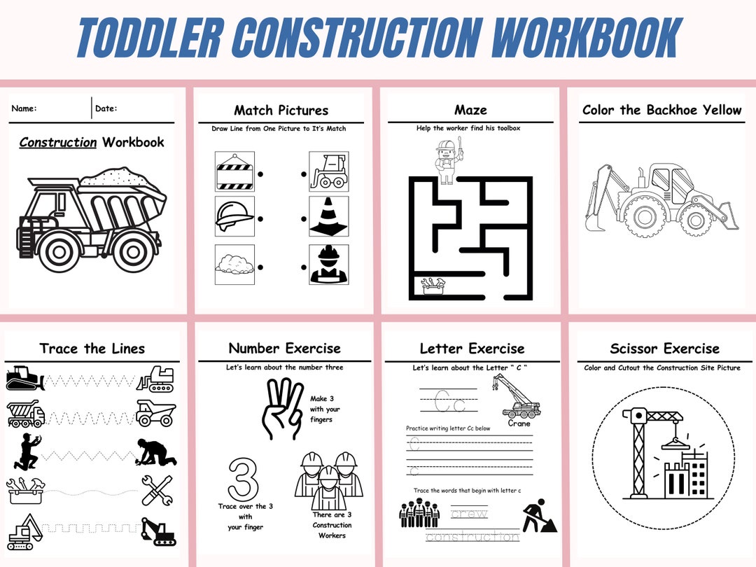 Toddler Construction Workbook | 8 Pages | Instant Download | Ages 1 - 3 ...