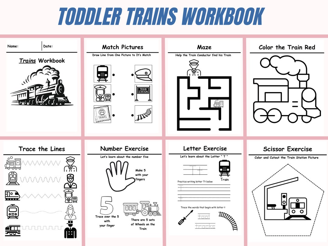 Toddler Trains Workbook | 8 Pages | Instant Download | Ages 1 - 3+ - Etsy