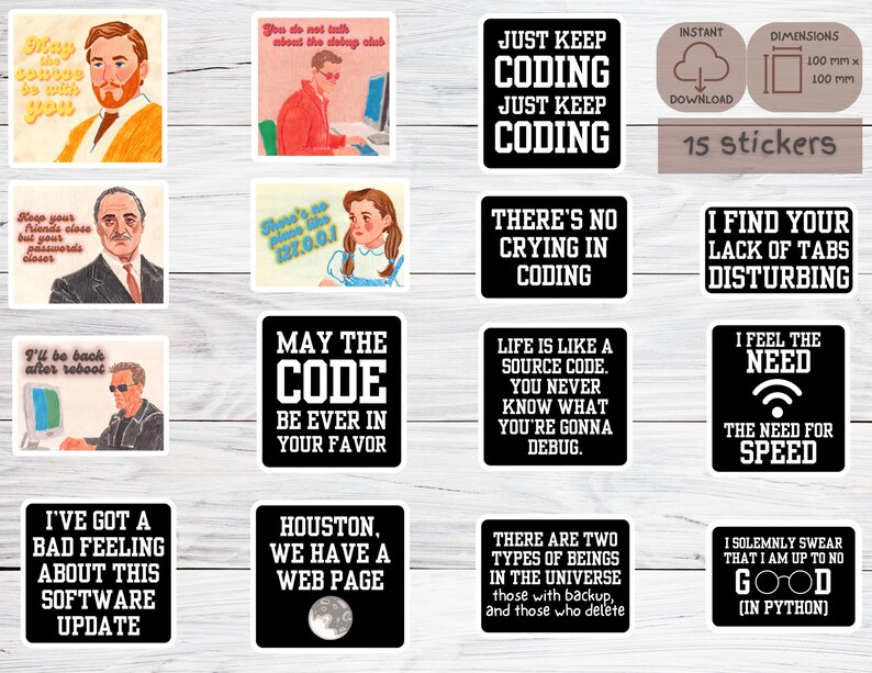 Tech Movie Quotes Sticker Pack - Printable Set of 20 Funny Movie-themed ...