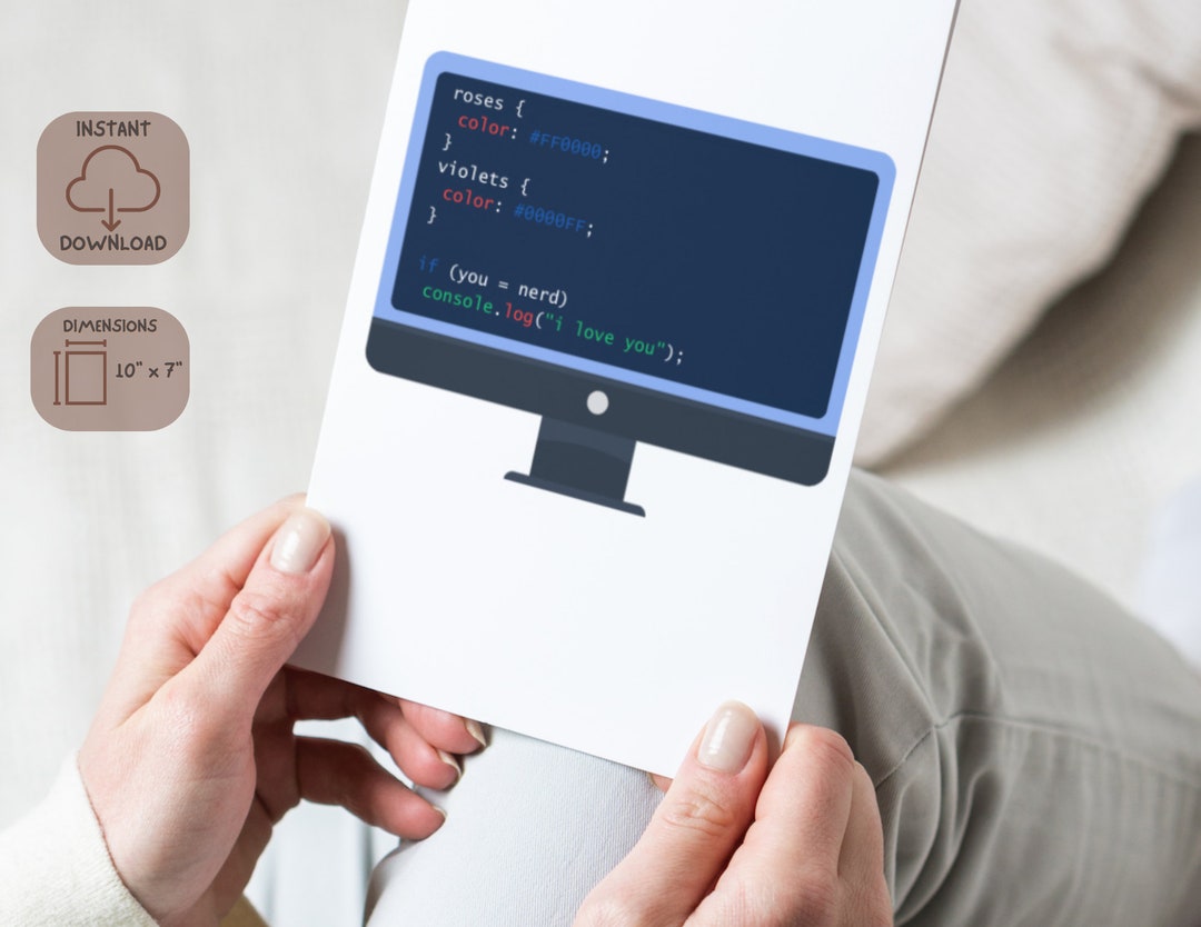 Javascript CSS Love Code Printable Witty Tech-themed Anniversary Card ...