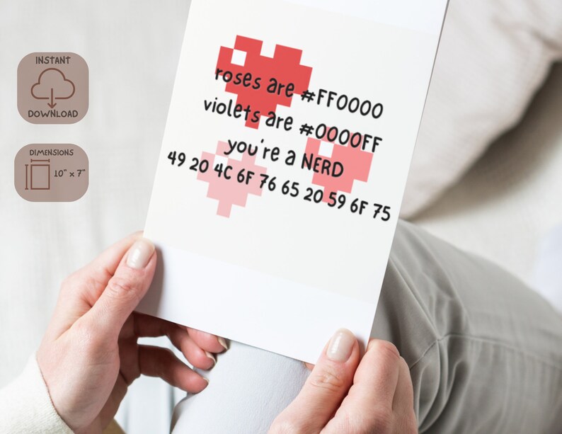 Hexadecimal Love Code Printable Witty Tech-themed Valentine's Card for ...