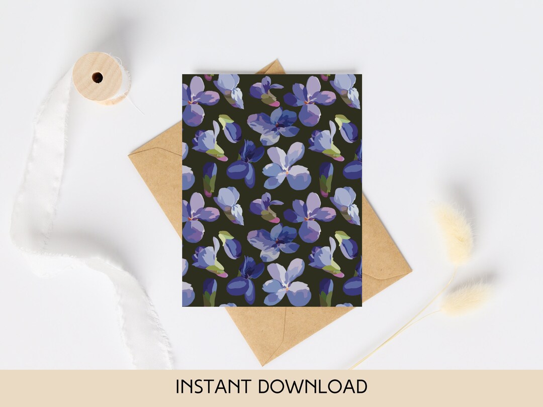 Violets Printable Greeting Card With Background Birthday Card February ...
