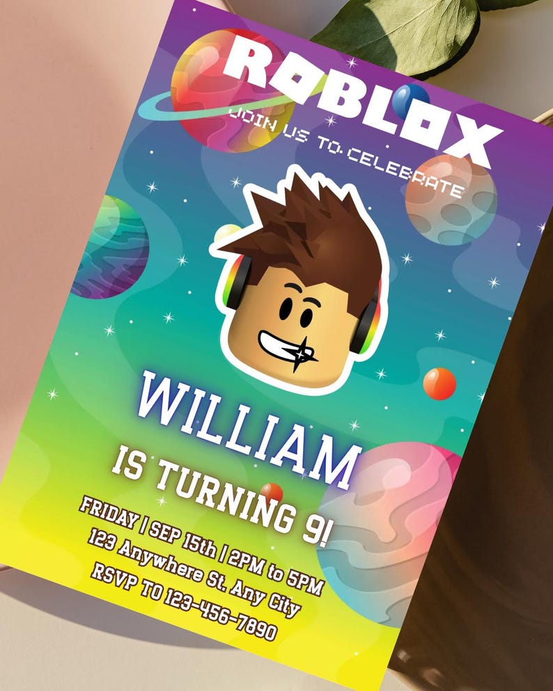 Roblox Editable Invitation, Kids Game Party Invite, Roblox Boys ...