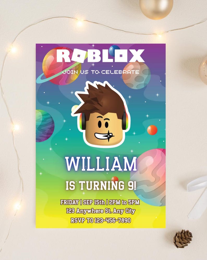 Roblox Editable Invitation, Kids Game Party Invite, Roblox Boys ...