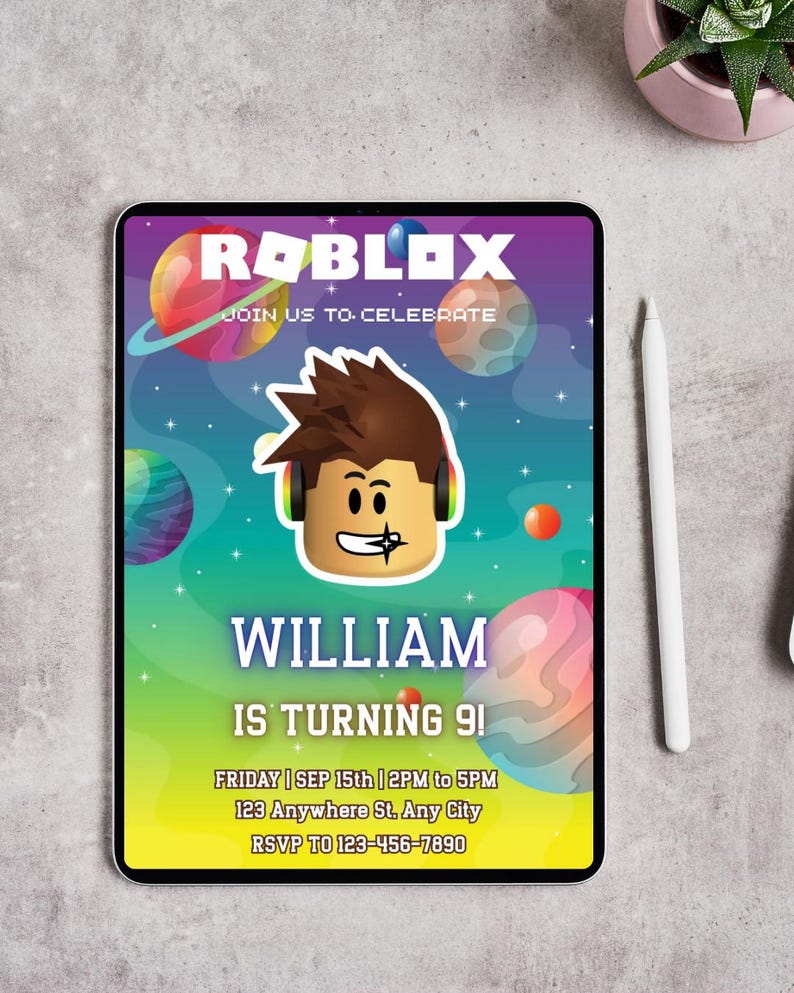 Roblox Editable Invitation, Kids Game Party Invite, Roblox Boys ...