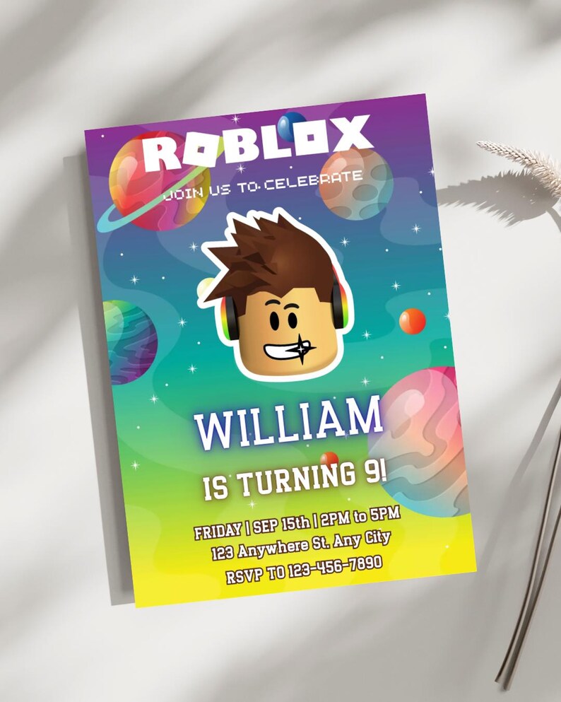 Roblox Editable Invitation, Kids Game Party Invite, Roblox Boys ...