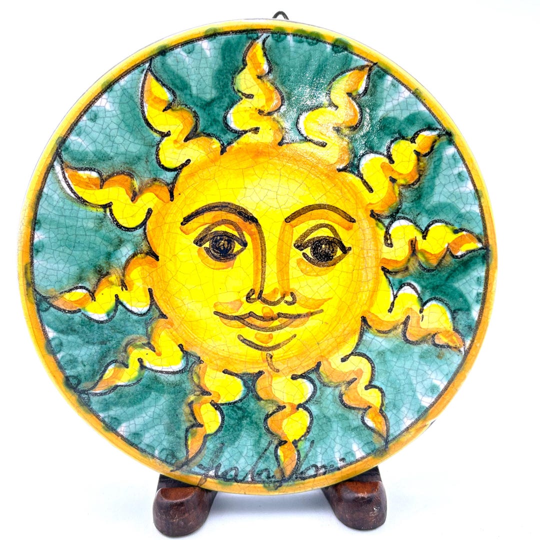 Vtg Vietri Fratantoni Terracotta Tile Sun Face Sunshine Moon Wall ...
