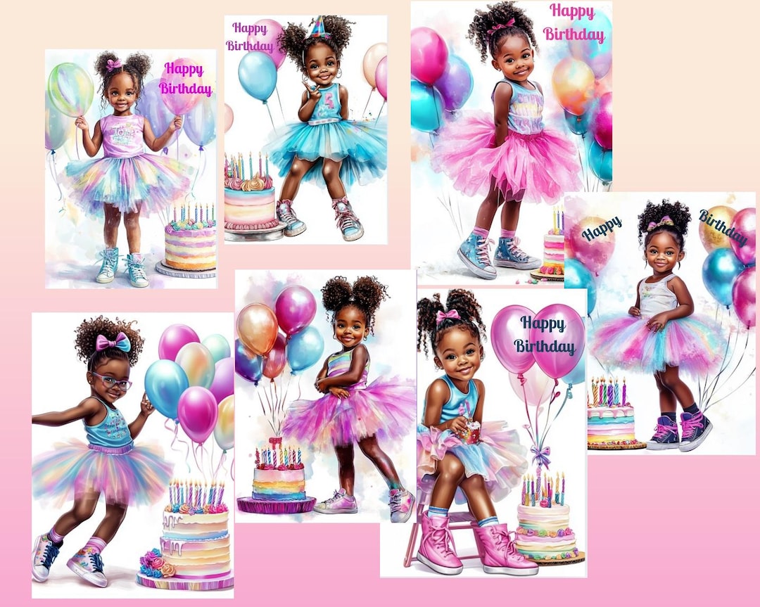 2 Count - Assorted Black Birthday Girl Cards, African American Girl ...